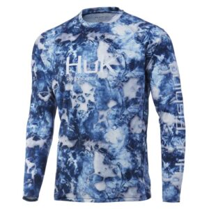 huk men's standard pursuit camo vented long sleeve 30 upf fishing shirt, mossy oak barracuda, x-large