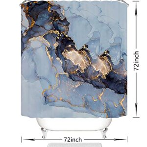 Domoku Blue Gold Marble Shower Curtain,Sky Blue Golden Cracked Lines Abstract Modern Shower Curtain for Bathroom Decor,Waterproof Texture Washable Fabric Shower Curtain,72 X 72