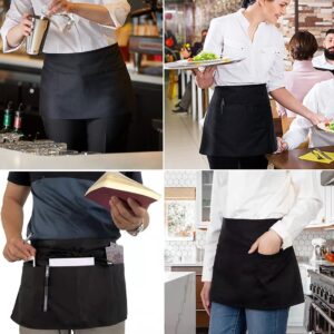 Lchkrep Waist Apron with 3 Pockets - Black Waitress Waiter Short Aprons, Water Resistant Added Long Waist Strap Reinforced Seams Half Apron for Women Men (1 PACK)