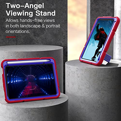 Grifobes Case for iPad Mini 6, for iPad Mini 6th Generation, Heavy Duty Shockproof Rugged Cover with Pencil Holder Stand, Protective Mini 6th Gen 8.3 inch 2021 Case for Kids Boys (Red+Blue)