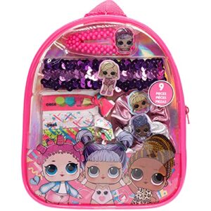 l.o.l surprise! townley girl backpack cosmetic makeup gift bag set includes hair accessories and clear pvc back-pack for kids girls, ages 3+ perfect for parties, sleepovers and makeovers