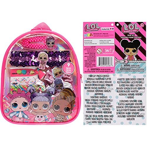 L.O.L Surprise! Townley Girl Backpack Cosmetic Makeup Gift Bag Set includes Hair Accessories and Clear PVC Back-pack for Kids Girls, Ages 3+ perfect for Parties, Sleepovers and Makeovers