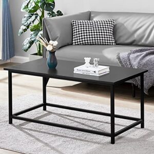 saygoer black coffee table simple modern coffee tables open design rectangular minimalist center table for living room home office industrial cocktail tables, easy assembly, 39.37 x 19.69 x 17.72