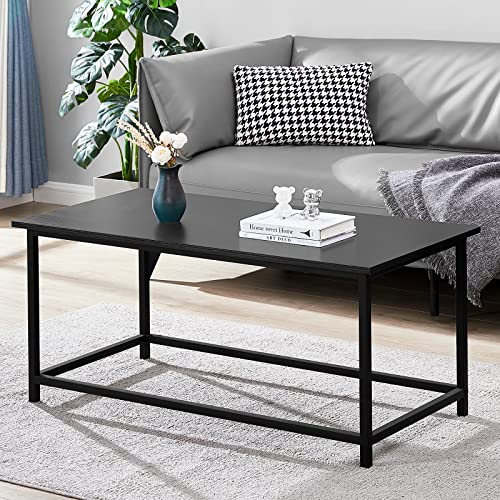 SAYGOER Black Coffee Table Simple Modern Coffee Tables Open Design Rectangular Minimalist Center Table for Living Room Home Office Industrial Cocktail Tables, Easy Assembly, 39.37 x 19.69 x 17.72