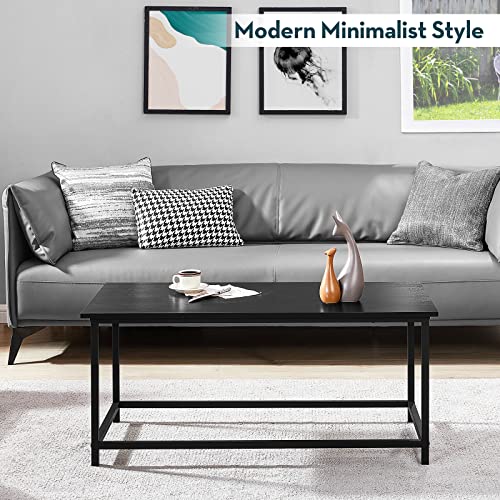 SAYGOER Black Coffee Table Simple Modern Coffee Tables Open Design Rectangular Minimalist Center Table for Living Room Home Office Industrial Cocktail Tables, Easy Assembly, 39.37 x 19.69 x 17.72