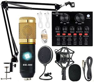 podcast equipment bundle, bm-800 recording studio package with voice changer, live sound card - audio interface for laptop computer vlog living broadcast live streaming youtube tiktok (am100-v8)