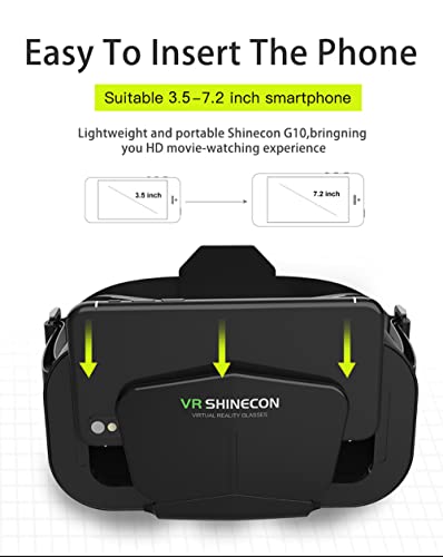 VR SHINECON Virtual Reality VR Headset 3D Glasses VR Goggles for TV, Movies & Video Games, Compatibale iOS & Android Smartphone Within 4.7-7 inch Screen, Black