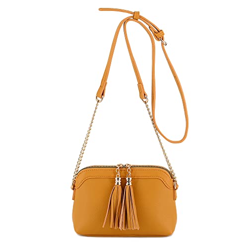 V+BENIE Tassel Small Crossbody Bag with Chain Strap Small Purse Handbags for Women, Mustard