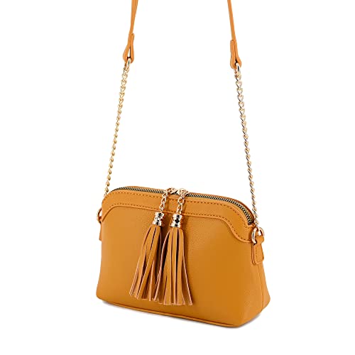 V+BENIE Tassel Small Crossbody Bag with Chain Strap Small Purse Handbags for Women, Mustard