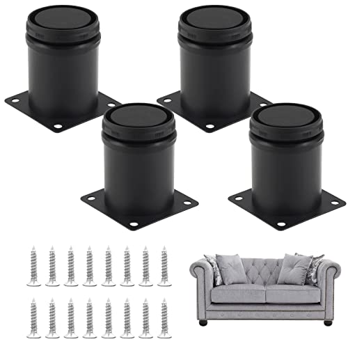 Qjaiune Adjustable Furniture Legs 3 Inch / 80mm Sofa Legs Set of 4, 2 Inch Dia Round Stainless Steel Metal Cabinet Feet Couch Foot Replacement for Chair Dresser & Coffee Table DIY (Black)