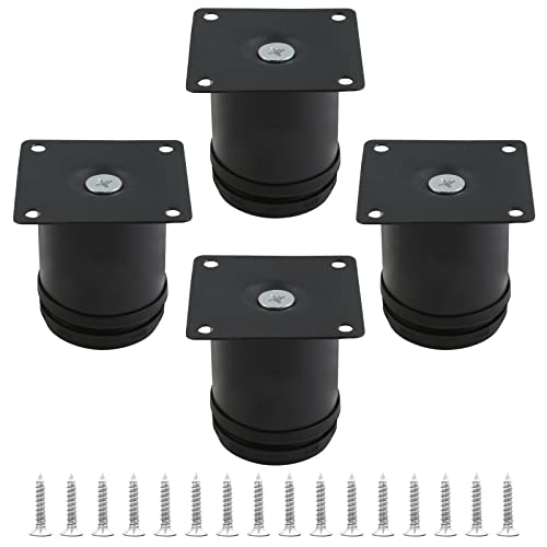 Qjaiune Adjustable Furniture Legs 3 Inch / 80mm Sofa Legs Set of 4, 2 Inch Dia Round Stainless Steel Metal Cabinet Feet Couch Foot Replacement for Chair Dresser & Coffee Table DIY (Black)