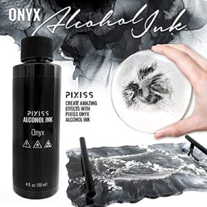 White and Black Alcohol Ink for Resin - Alcohol Ink Black Onyx and White Snow Colors 4-Ounce for Epoxy Resin, Tumblers, Resin Art, Alcohol Ink Paper, 3 Pixiss Needle Tip Applicator Bottles and Funnel