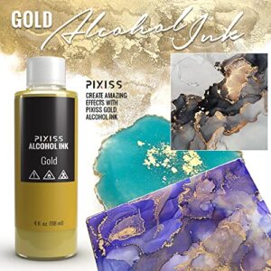 Silver and Gold Alcohol Ink for Resin - Metallic Alcohol Ink Silver and Gold Colors 4-Ounce for Epoxy Resin, Tumblers, Resin Art, Alcohol Ink Paper, 3 Pixiss Needle Tip Applicator Bottles and Funnel