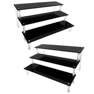 azeam acrylic riser, black display risers stand large collection organizer shelf for cupcake food desserts holder cosmetic products tabletop use and more (12 x 8 x 6 inch) (2 packs black)