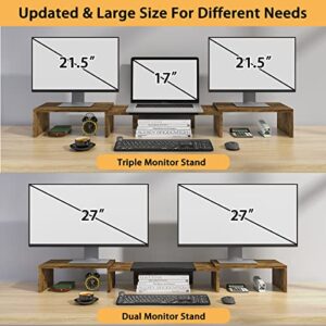 WESTREE Triple Dual Monitor Stand Riser, Extra Long Monitor Stand for 1~2~3 Monitors, Monitor Stand with Length and Angle Adjustable, 3 Shelf Desktop Storage Riser for Monitor Computer Screen Laptop