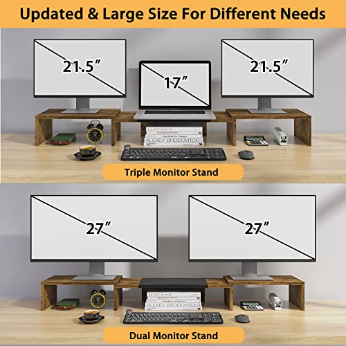 WESTREE Triple Dual Monitor Stand Riser, Extra Long Monitor Stand for 1~2~3 Monitors, Monitor Stand with Length and Angle Adjustable, 3 Shelf Desktop Storage Riser for Monitor Computer Screen Laptop