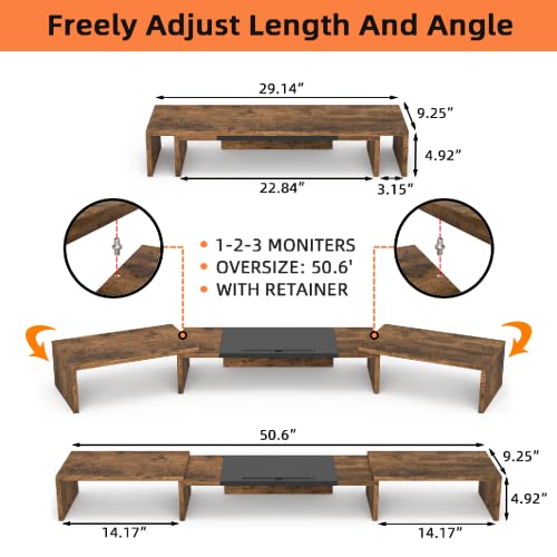 WESTREE Triple Dual Monitor Stand Riser, Extra Long Monitor Stand for 1~2~3 Monitors, Monitor Stand with Length and Angle Adjustable, 3 Shelf Desktop Storage Riser for Monitor Computer Screen Laptop