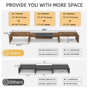 WESTREE Triple Dual Monitor Stand Riser, Extra Long Monitor Stand for 1~2~3 Monitors, Monitor Stand with Length and Angle Adjustable, 3 Shelf Desktop Storage Riser for Monitor Computer Screen Laptop