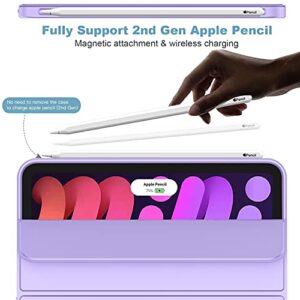 iMieet New iPad Mini 6 Case (8.3-Inch,2021 Model), iPad Mini 6th Generation Case with Pencil Holder [Support iPad 2nd Pencil Charging/Pair], Trifold Stand Smart Case with Soft TPU Back,Clove Purple