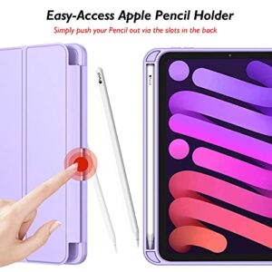 iMieet New iPad Mini 6 Case (8.3-Inch,2021 Model), iPad Mini 6th Generation Case with Pencil Holder [Support iPad 2nd Pencil Charging/Pair], Trifold Stand Smart Case with Soft TPU Back,Clove Purple