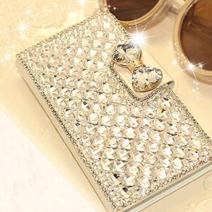 Bonitec Compatible with iPhone 13 Wallet Case for Women Luxury Cute Shiny Bling Glitter Bowknot Crystal Diamond Rhinestone Wallet Flip Stand Kickstand Protective Full Body Cover with Card Slot