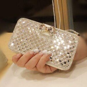 Bonitec Compatible with iPhone 13 Wallet Case for Women Luxury Cute Shiny Bling Glitter Bowknot Crystal Diamond Rhinestone Wallet Flip Stand Kickstand Protective Full Body Cover with Card Slot