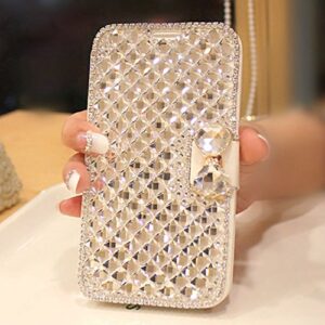 Bonitec Compatible with iPhone 13 Wallet Case for Women Luxury Cute Shiny Bling Glitter Bowknot Crystal Diamond Rhinestone Wallet Flip Stand Kickstand Protective Full Body Cover with Card Slot