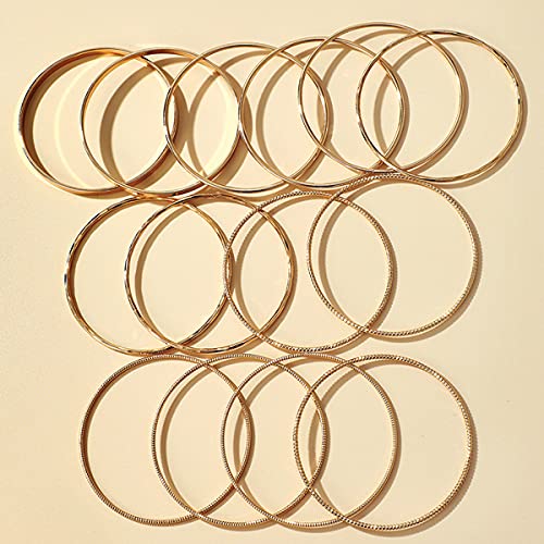 Xerling 14Pcs Gold Boho Indian Multi Bangle Bracelet Set for Teen Girls Punk Chunky Stackable Textured Bracelets for Women Layered Cable Smooth Bracelets