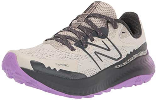 New Balance Women's DynaSoft Nitrel V5 Trail Running Shoe, Timberwolf/Phantom/Electric Purple, 8 Wide