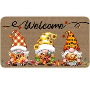 trewave fall welcome decorative doormat gnome non-slip and washable door mat pumpkin sunflower turkey maple leaf fall harvest thanksgiving floor mat indoor outdoor 17 x 29 inch