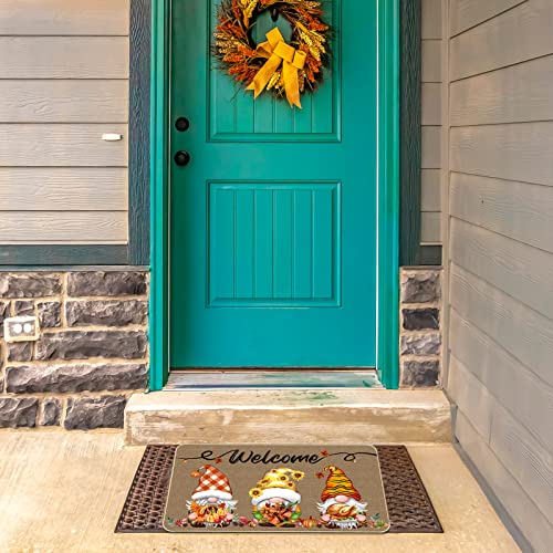 TREWAVE Fall Welcome Decorative Doormat Gnome Non-Slip and Washable Door Mat Pumpkin Sunflower Turkey Maple Leaf Fall Harvest Thanksgiving Floor Mat Indoor Outdoor 17 x 29 Inch