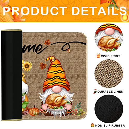 TREWAVE Fall Welcome Decorative Doormat Gnome Non-Slip and Washable Door Mat Pumpkin Sunflower Turkey Maple Leaf Fall Harvest Thanksgiving Floor Mat Indoor Outdoor 17 x 29 Inch