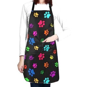 perinsto colorful dogs paws waterproof apron with 2 pockets cute pet animal paw kitchen chef aprons bibs for grooming cooking baking painting gardening