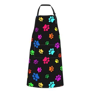 Perinsto Colorful Dogs Paws Waterproof Apron With 2 Pockets Cute Pet Animal Paw Kitchen Chef Aprons Bibs For Grooming Cooking Baking Painting Gardening