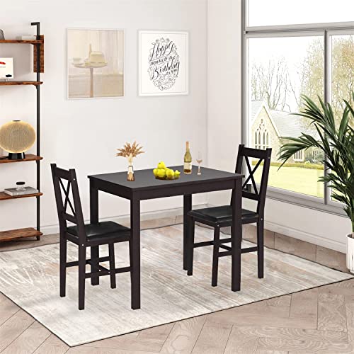 Hudada Kitchen Table Set 3 Piece Dining Table Set Sturdy Wooden Square Table and Chair Breakfast Table Set for 2 Person, Small Dining Room Table Set for Restaurant Home Kitchen Living Room, Brown