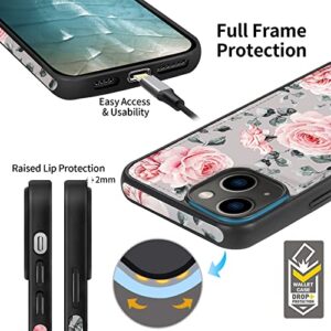 HOGGU iPhone 13 Wallet Case - Magnetic Detachable, RFID Blocking, Hand Strap, Floral PU Leather Cover (Gray)