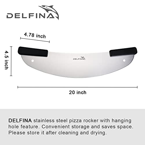 DELFINA Pizza Cutter Knife 20" w/Non-Slip Handle, Professional Commercial Sharp Pizza Rocker, High Carbon Large Pie Bread Slicer, Premium Pizza Oven Accessories, Dishwahser Safe