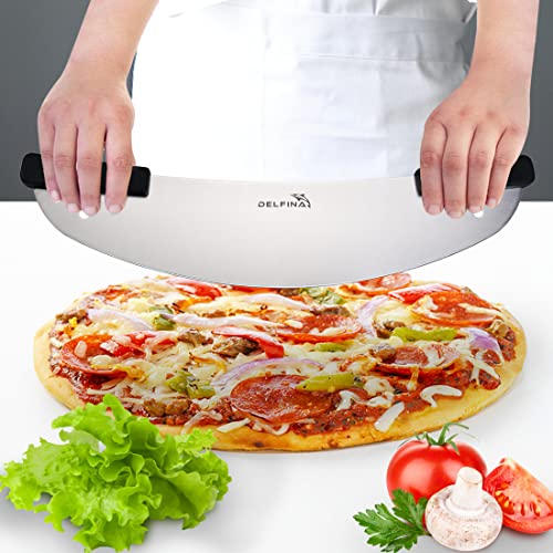 DELFINA Pizza Cutter Knife 20" w/Non-Slip Handle, Professional Commercial Sharp Pizza Rocker, High Carbon Large Pie Bread Slicer, Premium Pizza Oven Accessories, Dishwahser Safe