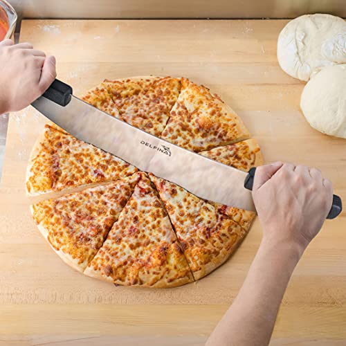 DELFINA Pizza Cutter Knife 20" w/Non-Slip Handle, Professional Commercial Sharp Pizza Rocker, High Carbon Large Pie Bread Slicer, Premium Pizza Oven Accessories, Dishwahser Safe