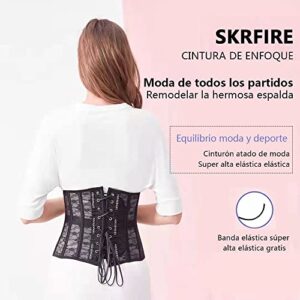 SKRFIRE Waist Trainer for Women Underbust Waist Corsets Lace Up Cincher Hourglass Body Shaper(Black-L)