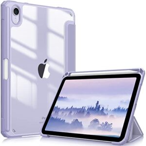 fintie hybrid slim case for ipad mini 6 2021 (8.3 inch) - [built-in pencil holder] shockproof cover clear transparent back shell, auto wake/sleep for ipad mini 6th generation, lilac purple