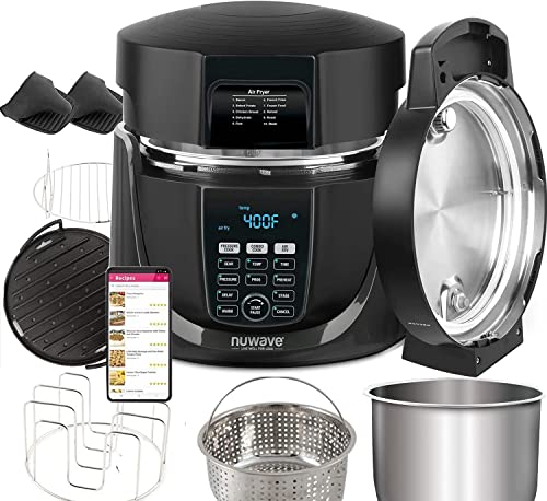 NuWave Duet Pressure Cooker, Air Fryer & Grill Combo Cooker with Removable Pressure and Air Fry Lids, 6qt Stainless Steel Pot, 4qt Stainless Steel