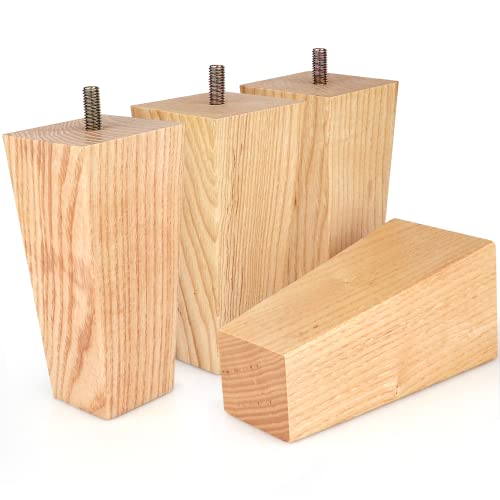 Premium Square Ash Wood Furniture Legs - Furniture Feet for Sofa, Chair, Couch, Dresser, Bed, Cabinet, Ottoman - Wooden Legs are Easy to Install & Include Installation Hardware - Set of 4, 5 Inches