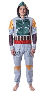 star wars mens' boba fett hooded costume union suit one-piece pajama (2xl/3xl) grey