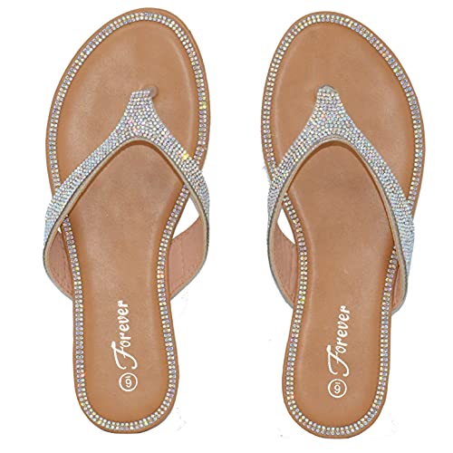 Women Fashion Rhinestones Dazzling Flip-Flops Slip On Comfort Slippers Shining Outdoor Sandals Silver (numeric_6_point_5)