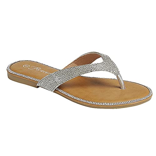 Women Fashion Rhinestones Dazzling Flip-Flops Slip On Comfort Slippers Shining Outdoor Sandals Silver (numeric_6_point_5)