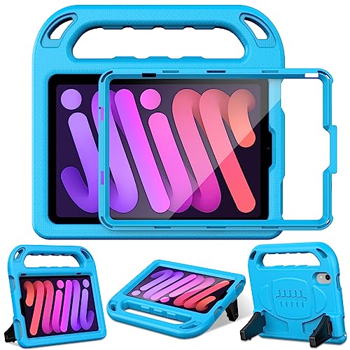 LTROP Newest iPad Mini 6 Case 2021,iPad Mini 6th Generation Case 8.3-Inch,iPad Mini 6th Gen Case for Kids,Built in Screen Protector, Shockproof Handle Stand Case for iPad Mini 6 2021 8.3”, Blue