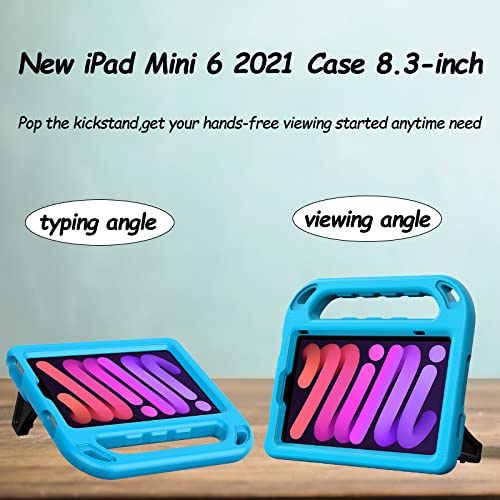 LTROP Newest iPad Mini 6 Case 2021,iPad Mini 6th Generation Case 8.3-Inch,iPad Mini 6th Gen Case for Kids,Built in Screen Protector, Shockproof Handle Stand Case for iPad Mini 6 2021 8.3”, Blue