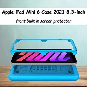 LTROP Newest iPad Mini 6 Case 2021,iPad Mini 6th Generation Case 8.3-Inch,iPad Mini 6th Gen Case for Kids,Built in Screen Protector, Shockproof Handle Stand Case for iPad Mini 6 2021 8.3”, Blue