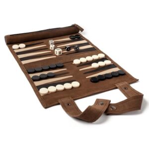 Sondergut Travel-Size Backgammon Set- Genuine Suede, Portable, Roll-up Lightweight Backgammon Travel Game- Multiple Color Options (Mocha)